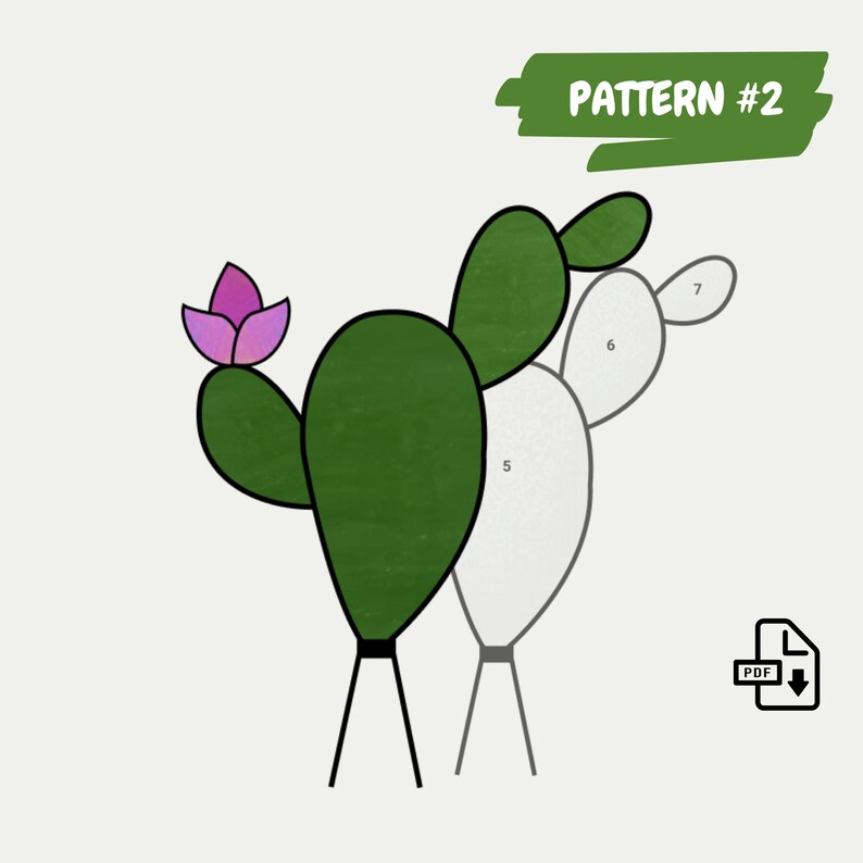 Cactus Stained Glass Pattern to Download • Digital PDF Beginner Pattern ...