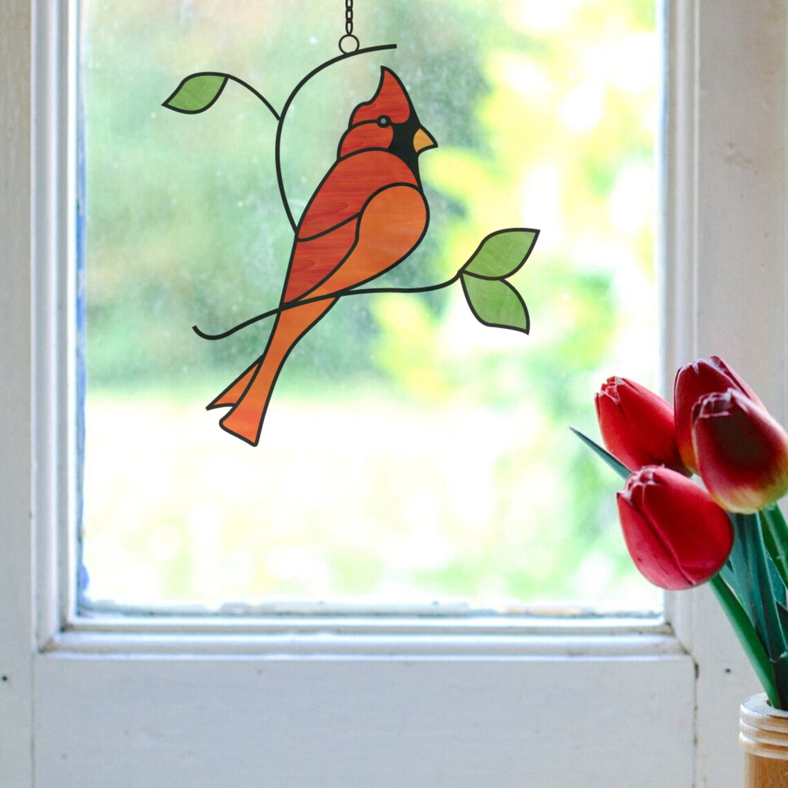 Stained Glass Red Cardinal Suncatcher Pattern Easy Red | Etsy