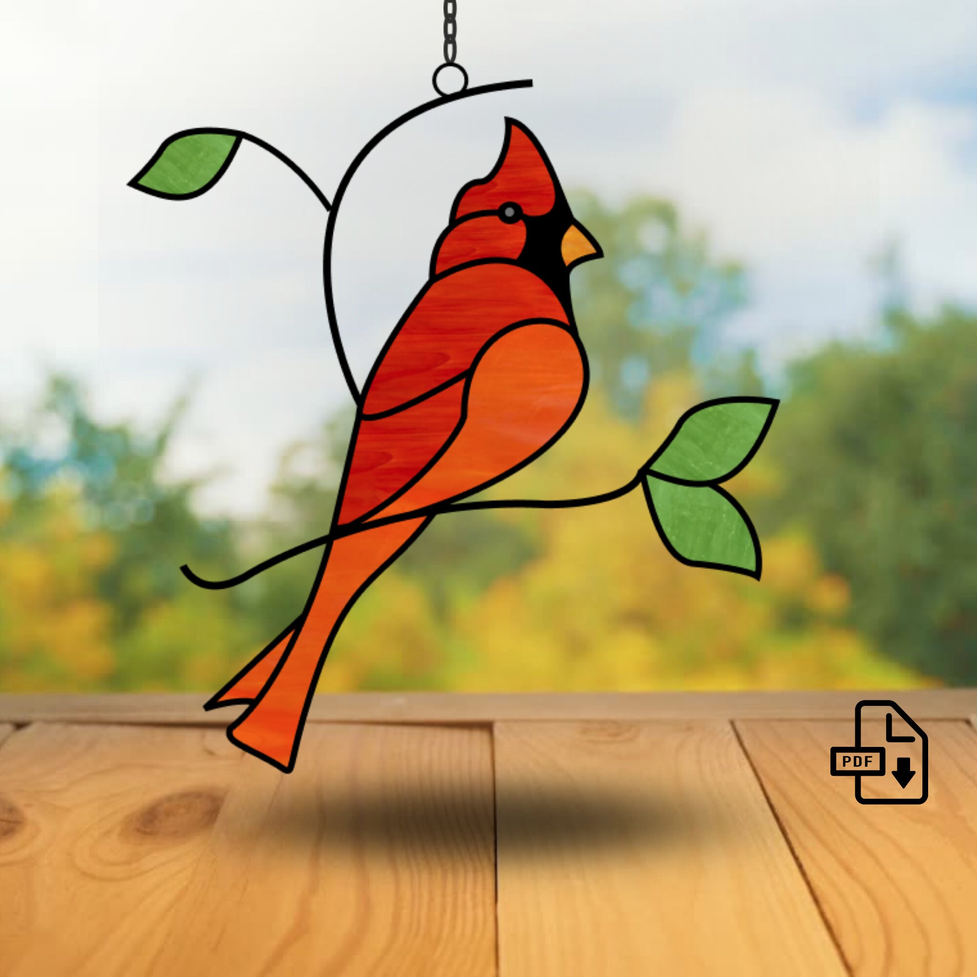 Stained Glass Red Cardinal Suncatcher Pattern Easy Red - Etsy