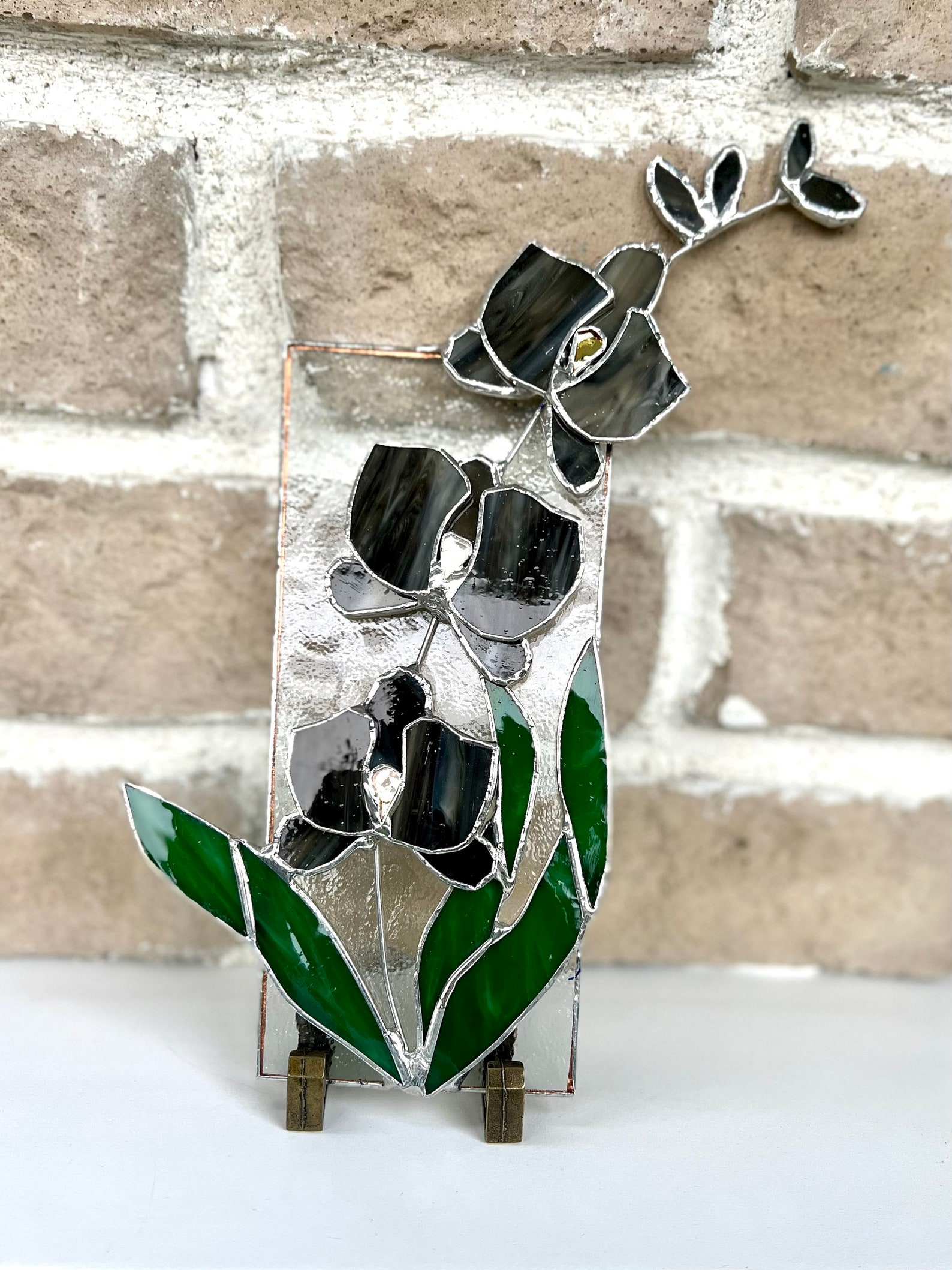 Stained Glass Orchid Panel With Stand Stained Glass - Etsy