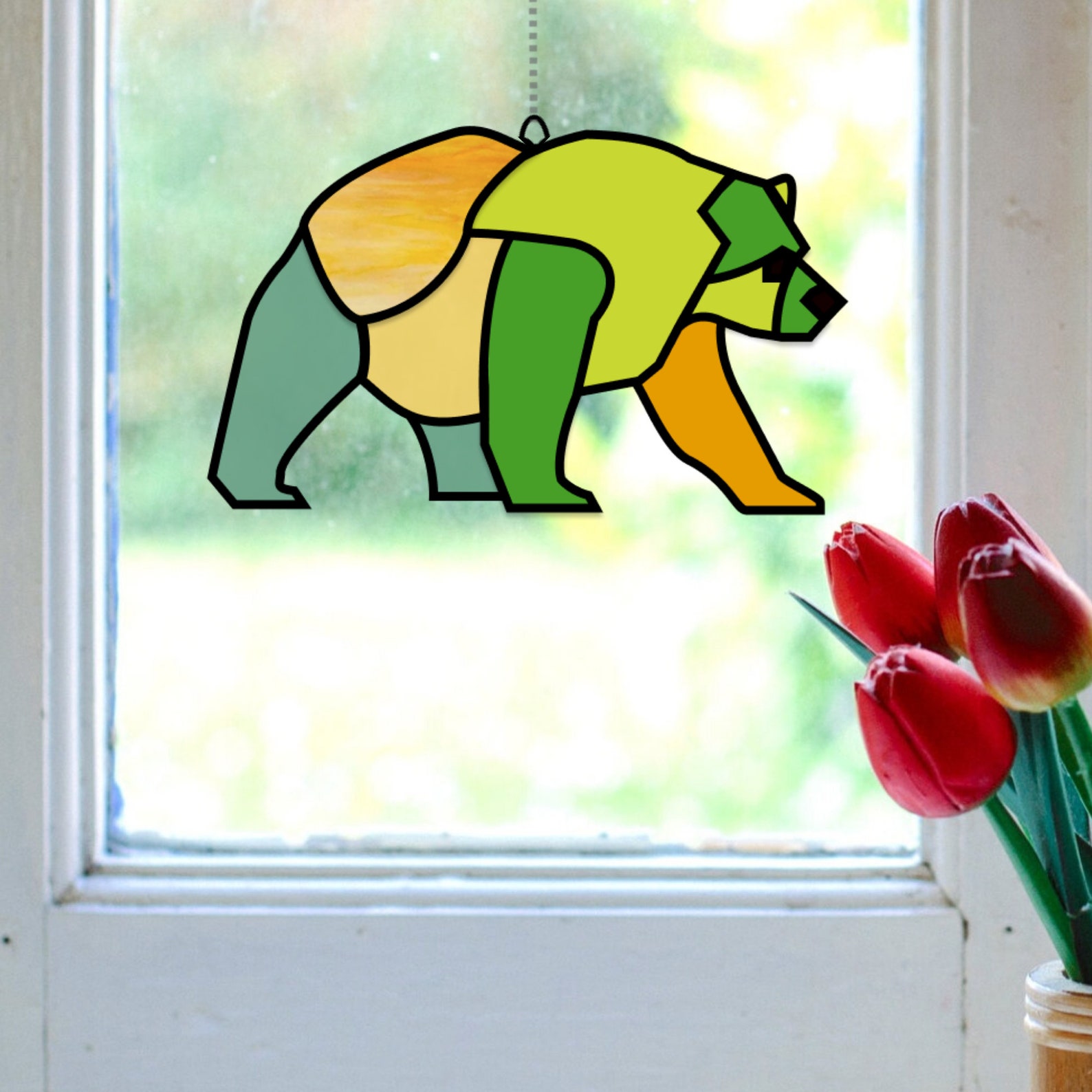 Bear Stained Glass Pattern Bear Window Hanging Suncatcher - Etsy