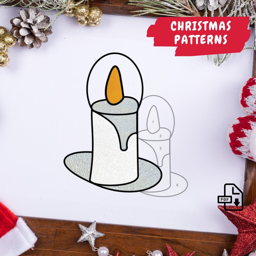 Christmas Candle Stained Glass Pattern: Suncatcher Design (digital ...