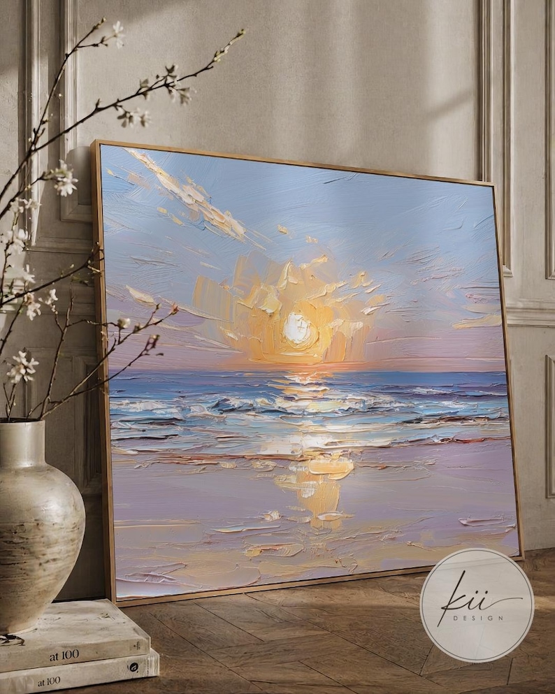 Abstract Ocean Sunset Wall Art, Textured Seascape Print, Coastal ...