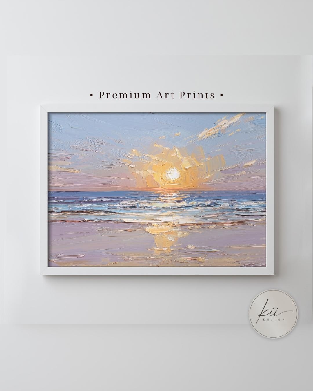 Abstract Ocean Sunset Wall Art, Textured Seascape Print, Coastal ...