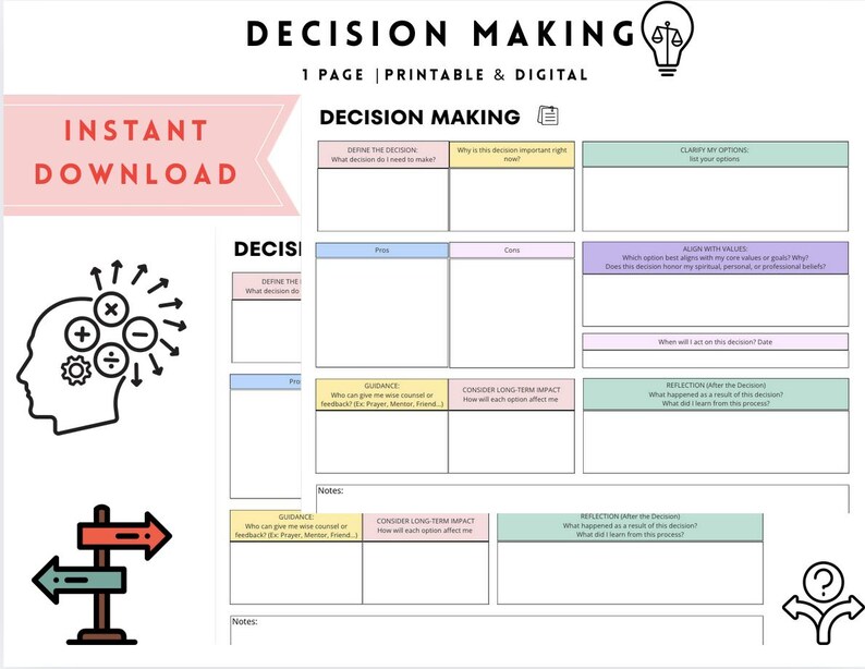 Decision Making Worksheet PDF | Printable Self-reflection Journal ...