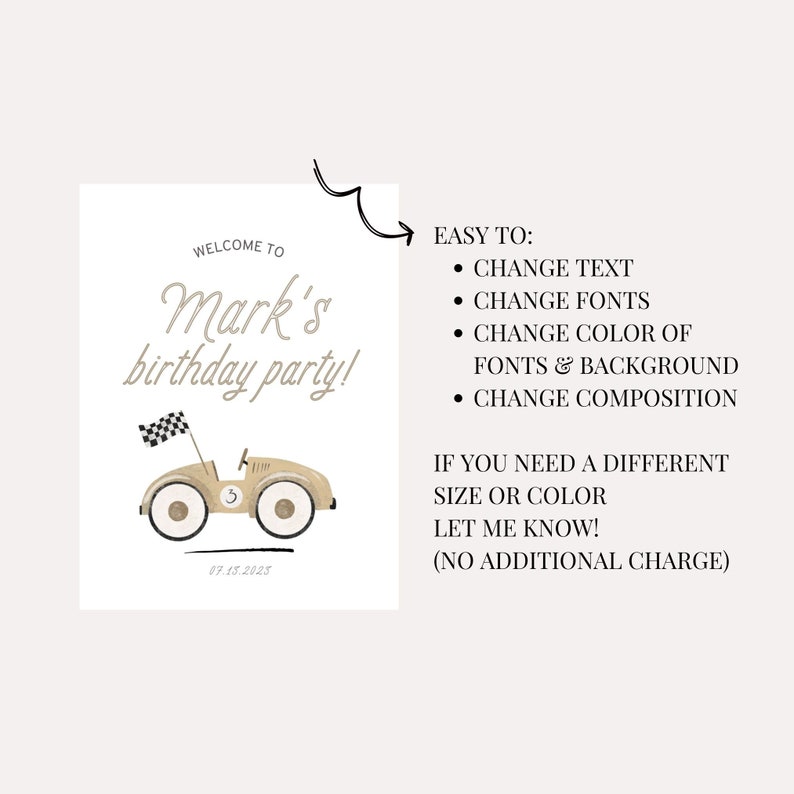 Neutral Race Car Birthday Welcome Sign Brown Race Car 3rd - Etsy