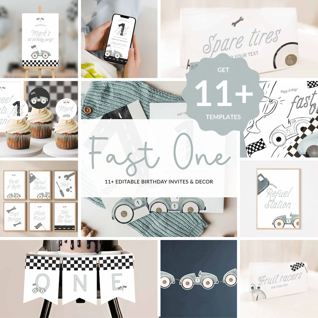 Fast One Birthday Party Decorations: Vintage Race Car Theme (11 ...