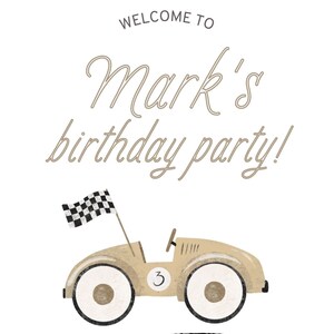 Neutral Race Car Birthday Welcome Sign Brown Race Car 3rd - Etsy