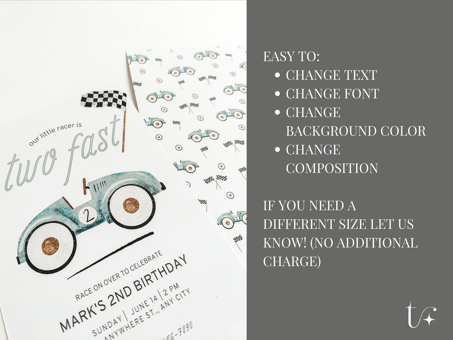 Editable TWO Fast Birthday Invitation Race Car 2nd Birthday - Etsy