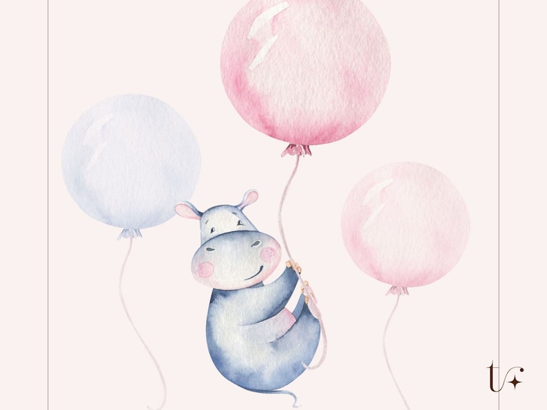Watercolor Hippo Birthday Banner Template: Editable Party Decoration ...