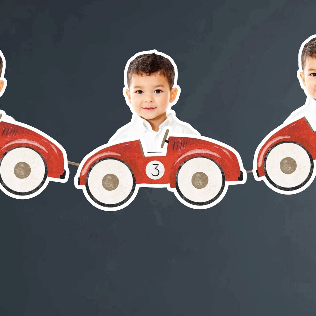 Editable Race Car 3rd Birthday Banner: Photo Party Decor (canva ...