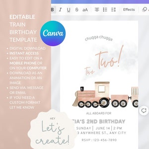 Animated Choo Choo Train Birthday Invite for Girls 2nd Birthday Party ...