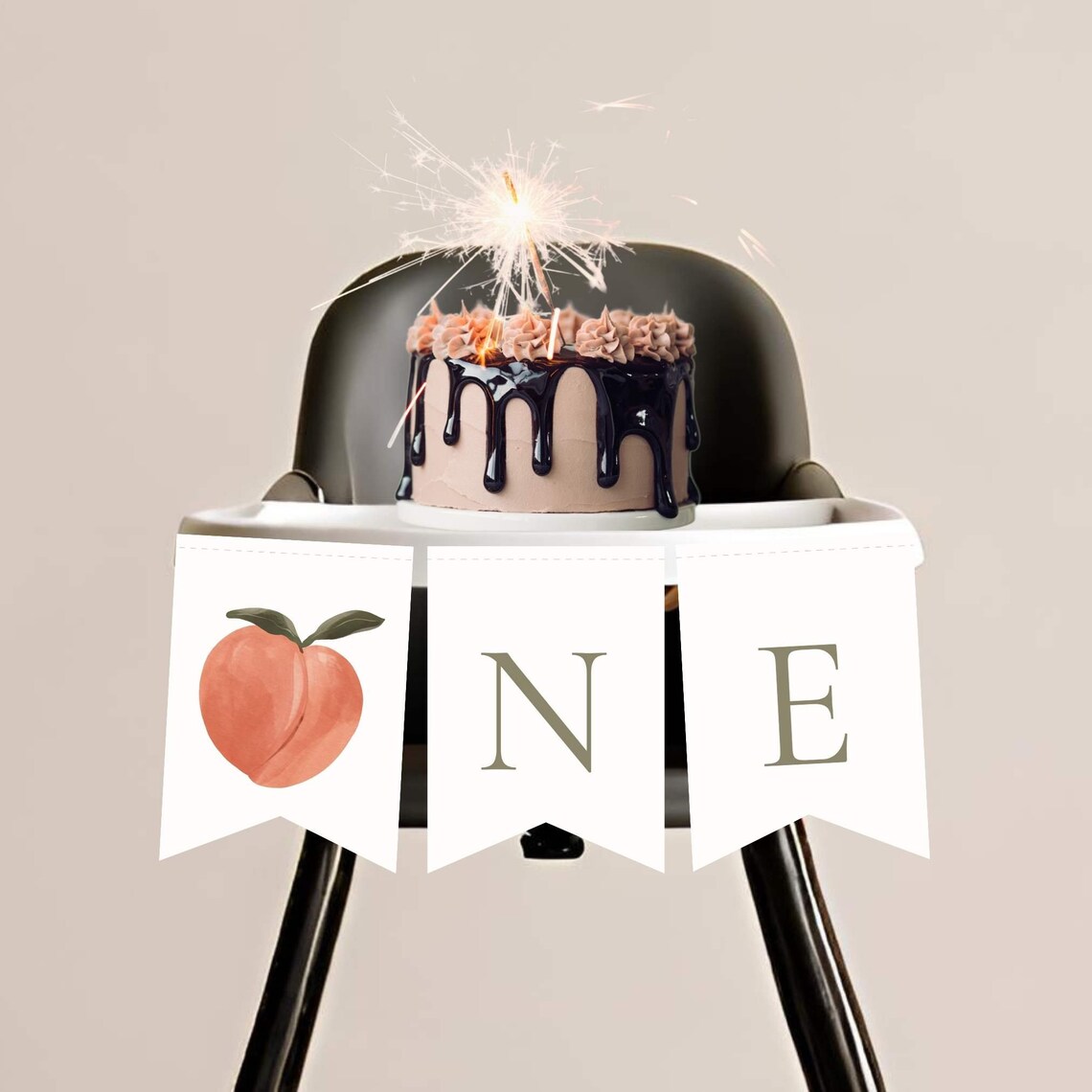 One Sweet Peach Birthday Banner: First Birthday Decor (editable Canva ...
