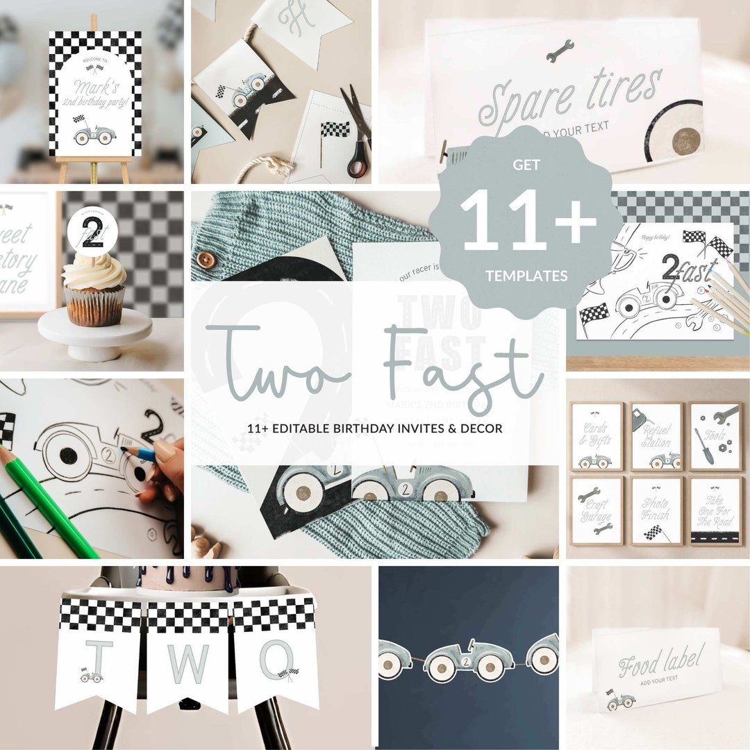TWO FAST Birthday Decorations Party Package With 11+ Editable Invite ...