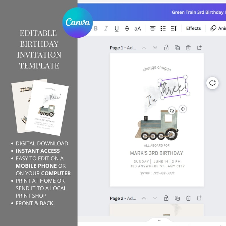 Train Birthday Invitation Template for 3rd Birthday Boy Party - Etsy