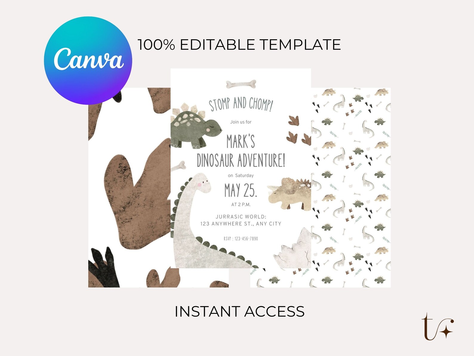 Editable Dinosaur Invitation Modern Dinosaur Party Dinosaur - Etsy