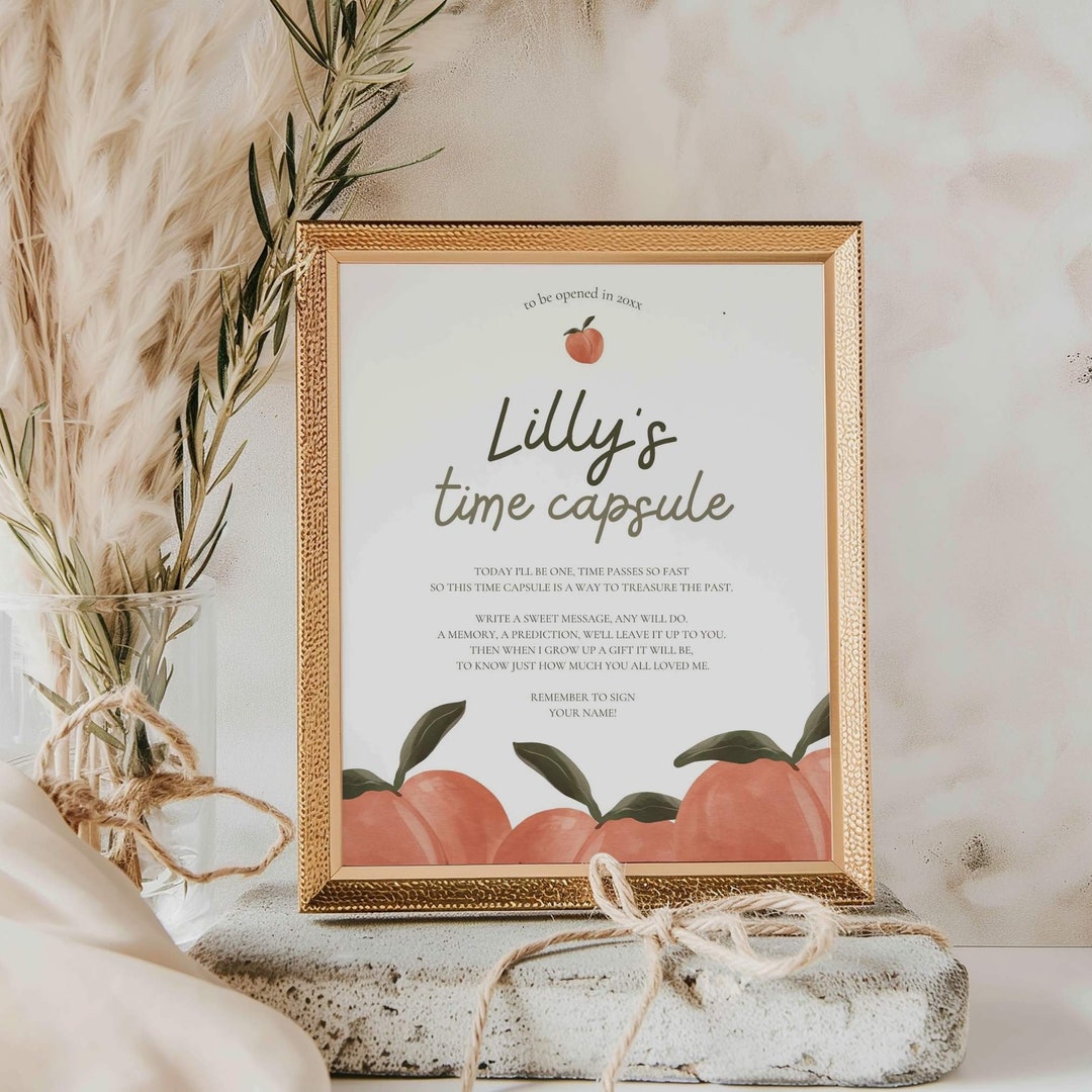 Sweet as a Peach Birthday Time Capsule for Peach Themed First Birthday ...
