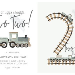Chugga Chugga Two Two Birthday Invitation, Train Second Birthday ...