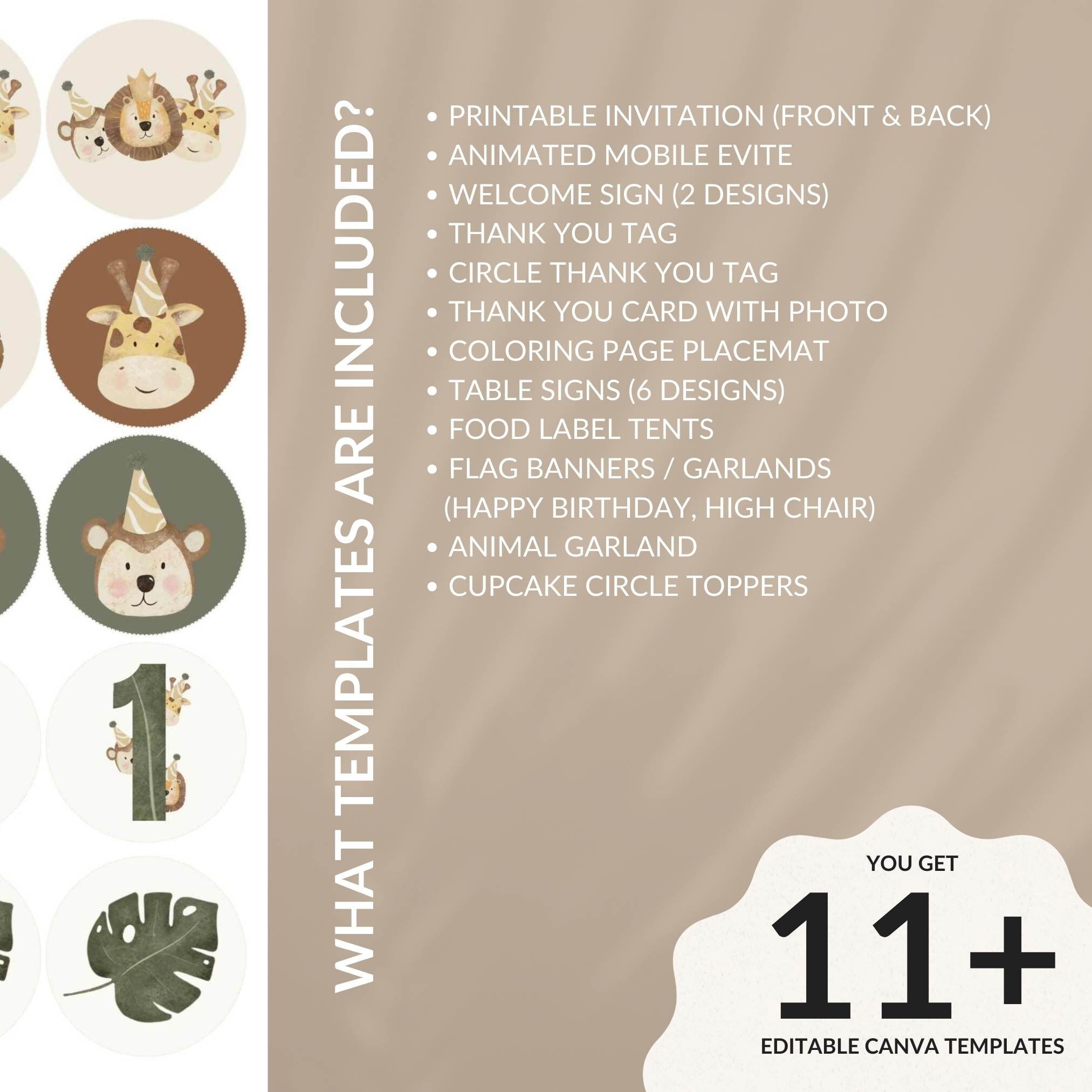 Wild One Safari Birthday Decor Bundle: Editable Invitation Templates - Etsy