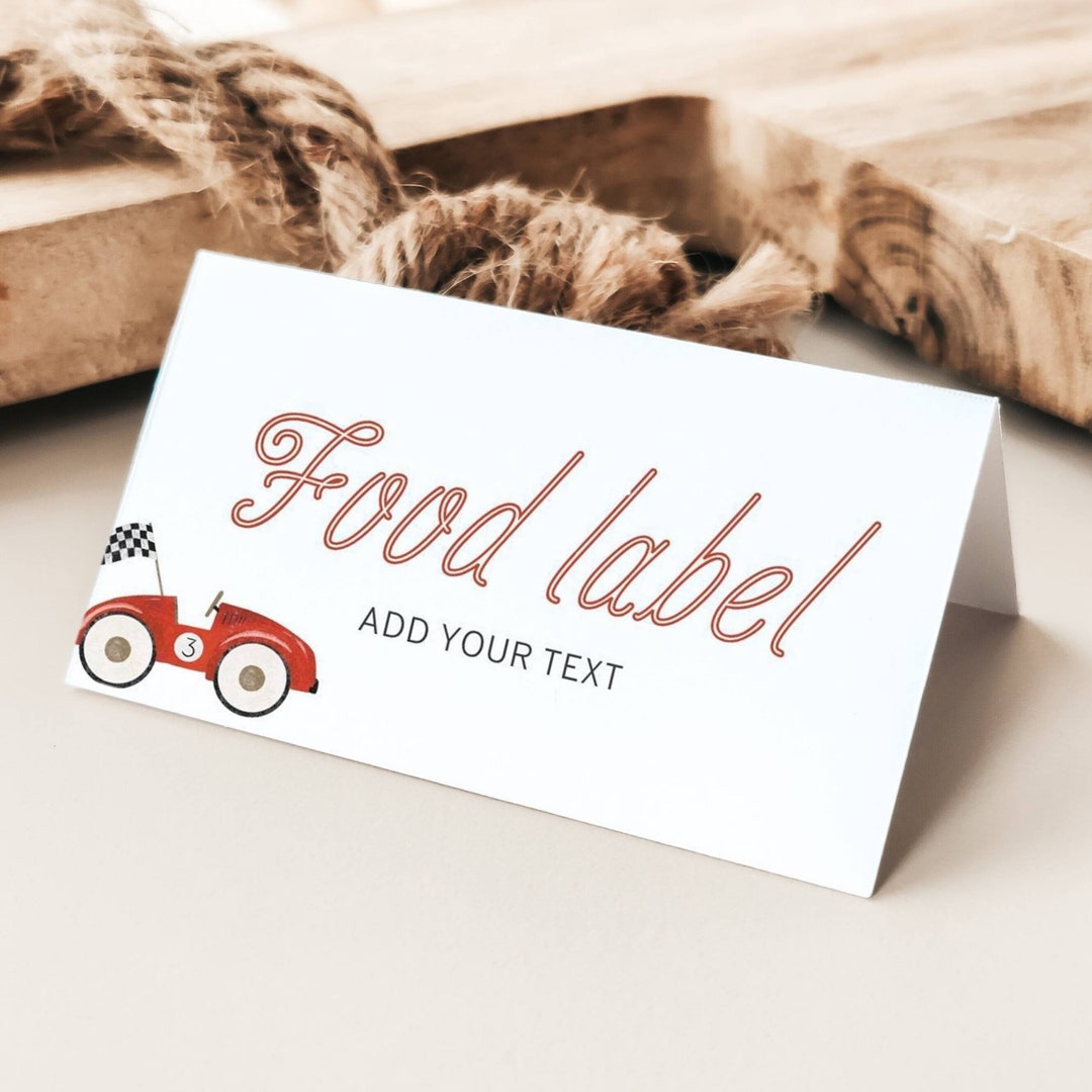 Red Race Car Party Food Labels | Personalized Buffet Tent Cards ...