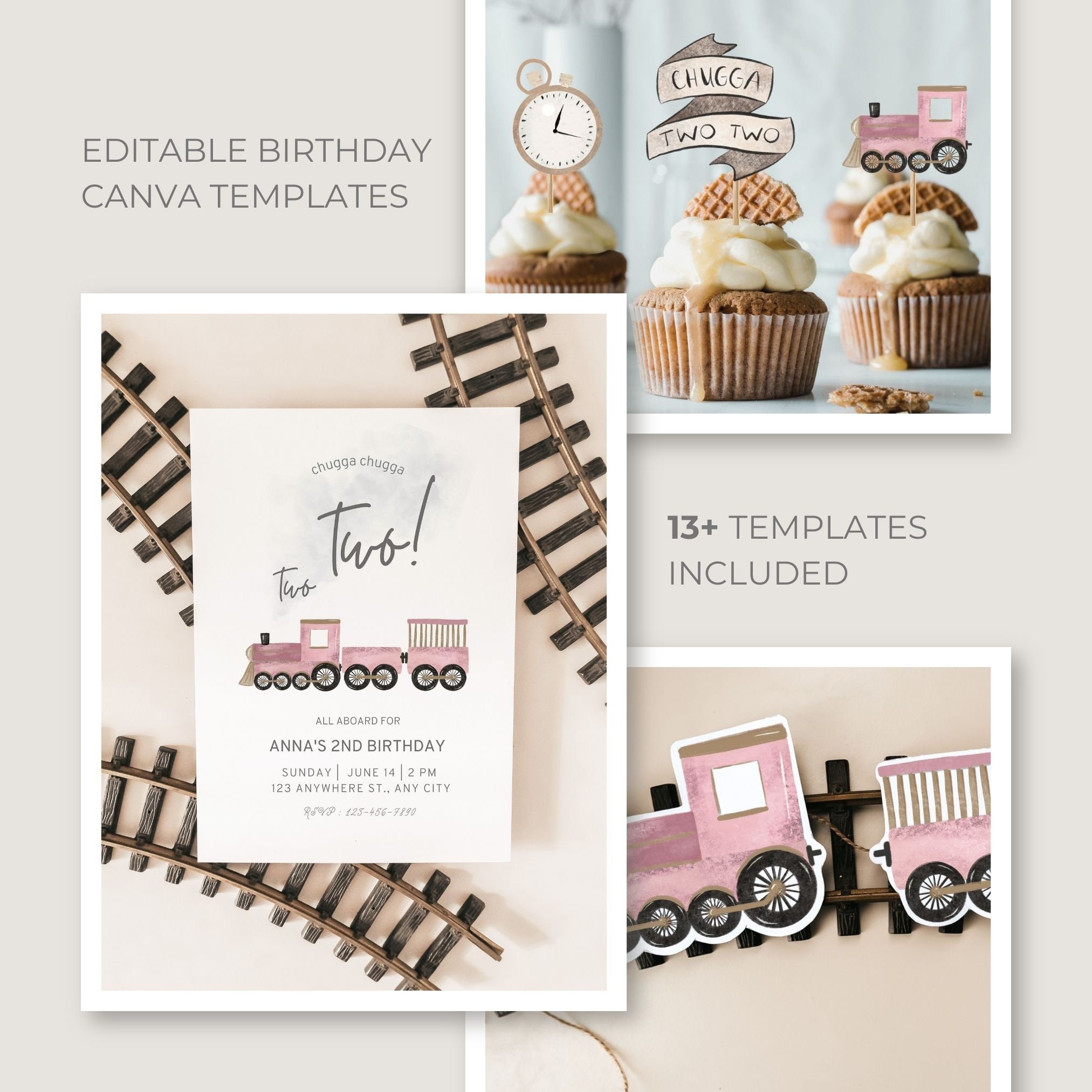 Editable Pink Train Birthday Bundle for Girls 2nd Birthday - Etsy