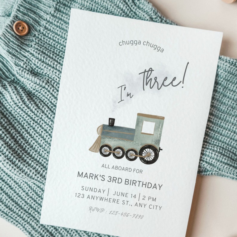Train Birthday Invitation Template for 3rd Birthday Boy Party - Etsy