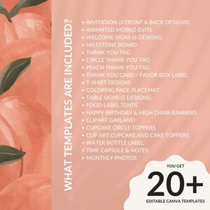 Editable One Sweet Peach Birthday Decorations Party Package for Peach ...