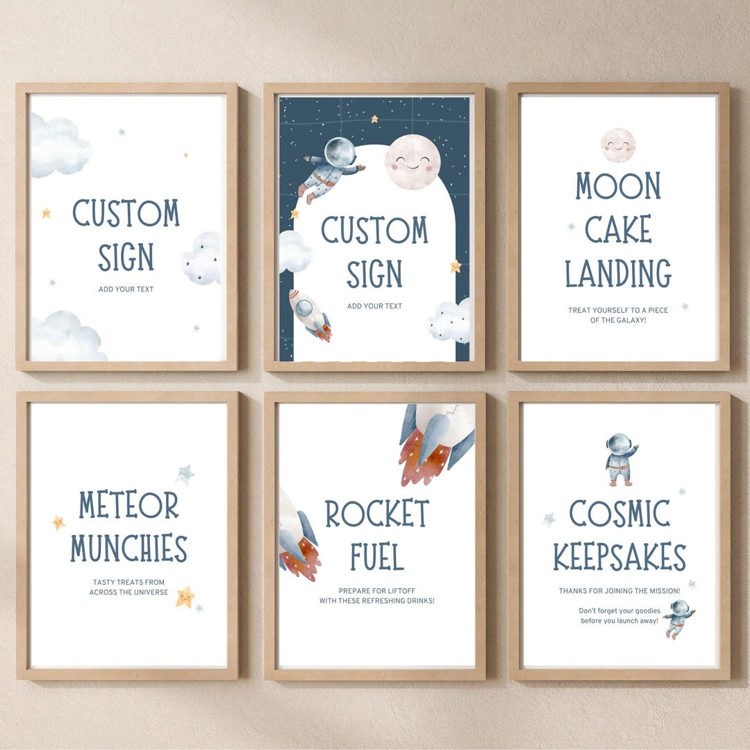 Space Party Table Signs - Blast off Food, Favors & Gifts Signs - Two ...