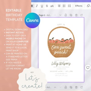 Editable One Sweet Peach Birthday Decorations Party Package for Peach ...