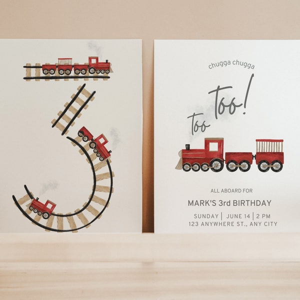 Train 3rd Birthday Invitation - Etsy