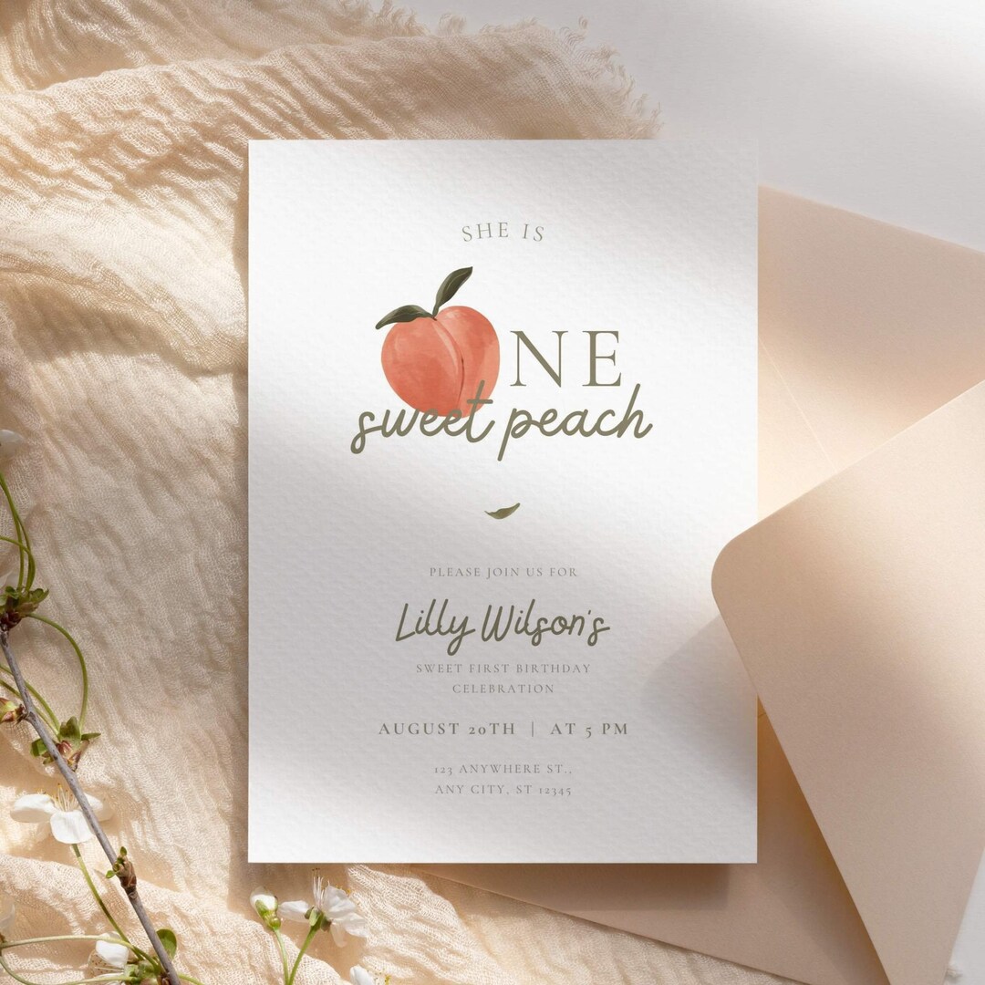 One Sweet Peach Birthday Invitation for Peach Themed 1st Birthday Party ...