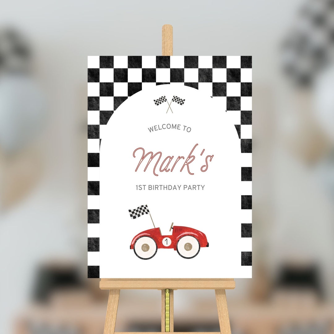 FAST ONE Racing Car First Birthday Welcome Sign / RED 1st Birthday Race ...
