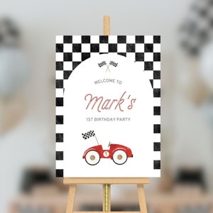 FAST ONE Racing Car First Birthday Welcome Sign / RED 1st Birthday Race ...