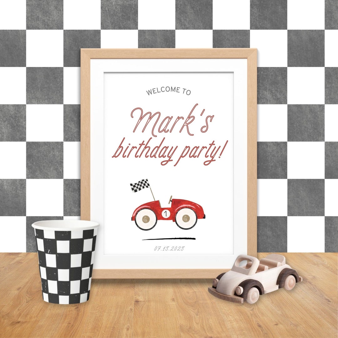 FAST ONE Racing Car First Birthday Welcome Sign / RED 1st Birthday Race ...
