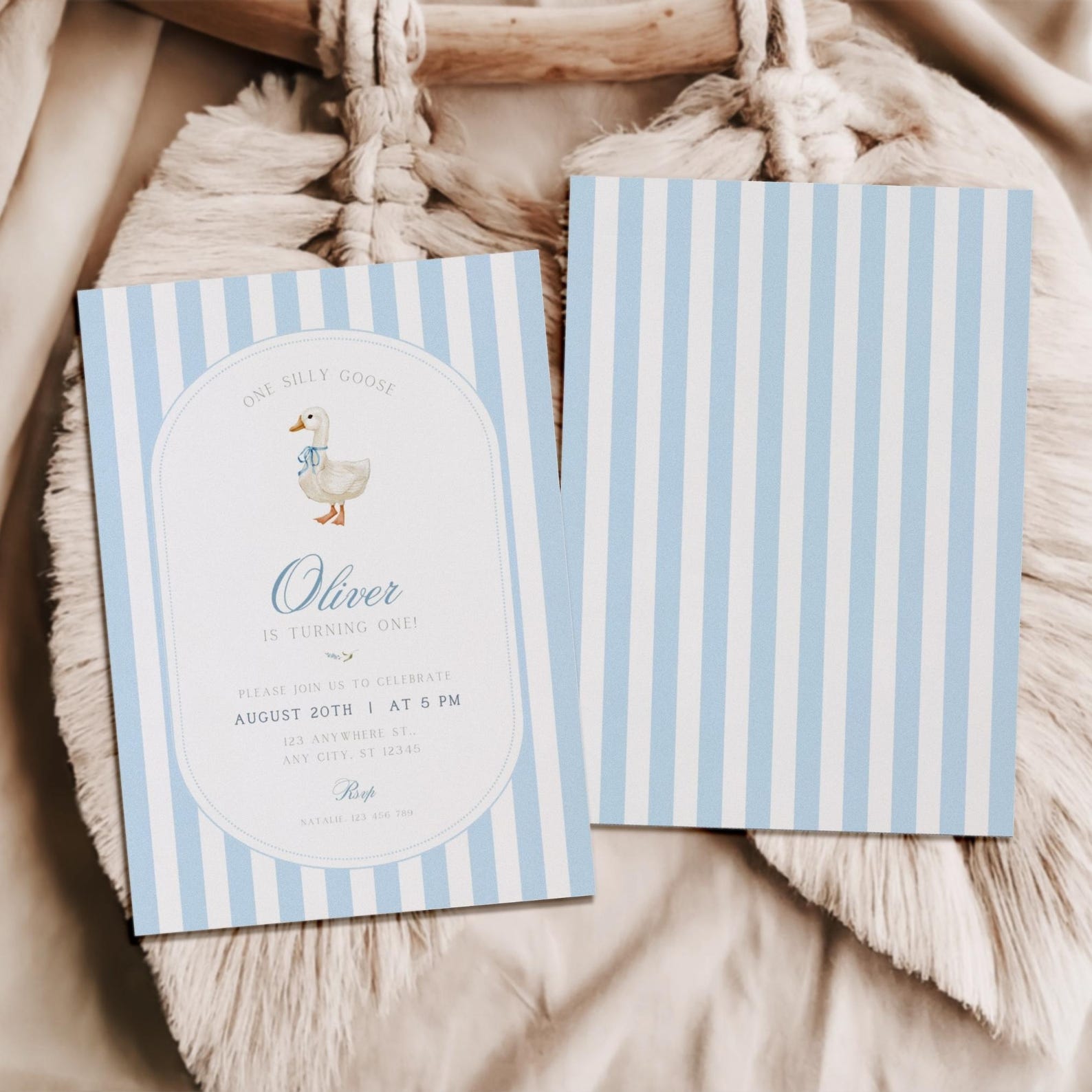 Silly Goose Invitation Template: Stripes & Bows, First Birthday ...