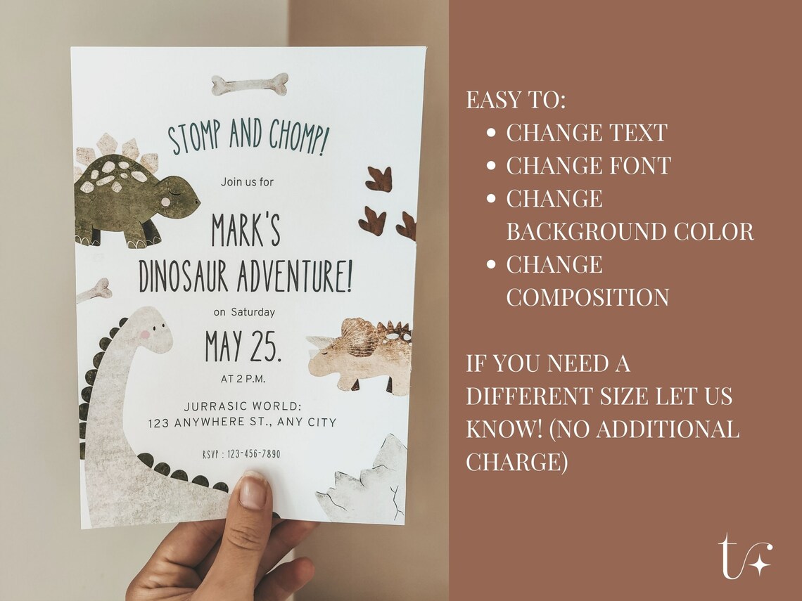 Editable Dinosaur Invitation Modern Dinosaur Party Dinosaur - Etsy