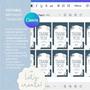 Space Birthday Thank You Tag: Editable Astronaut Party Template (canva ...