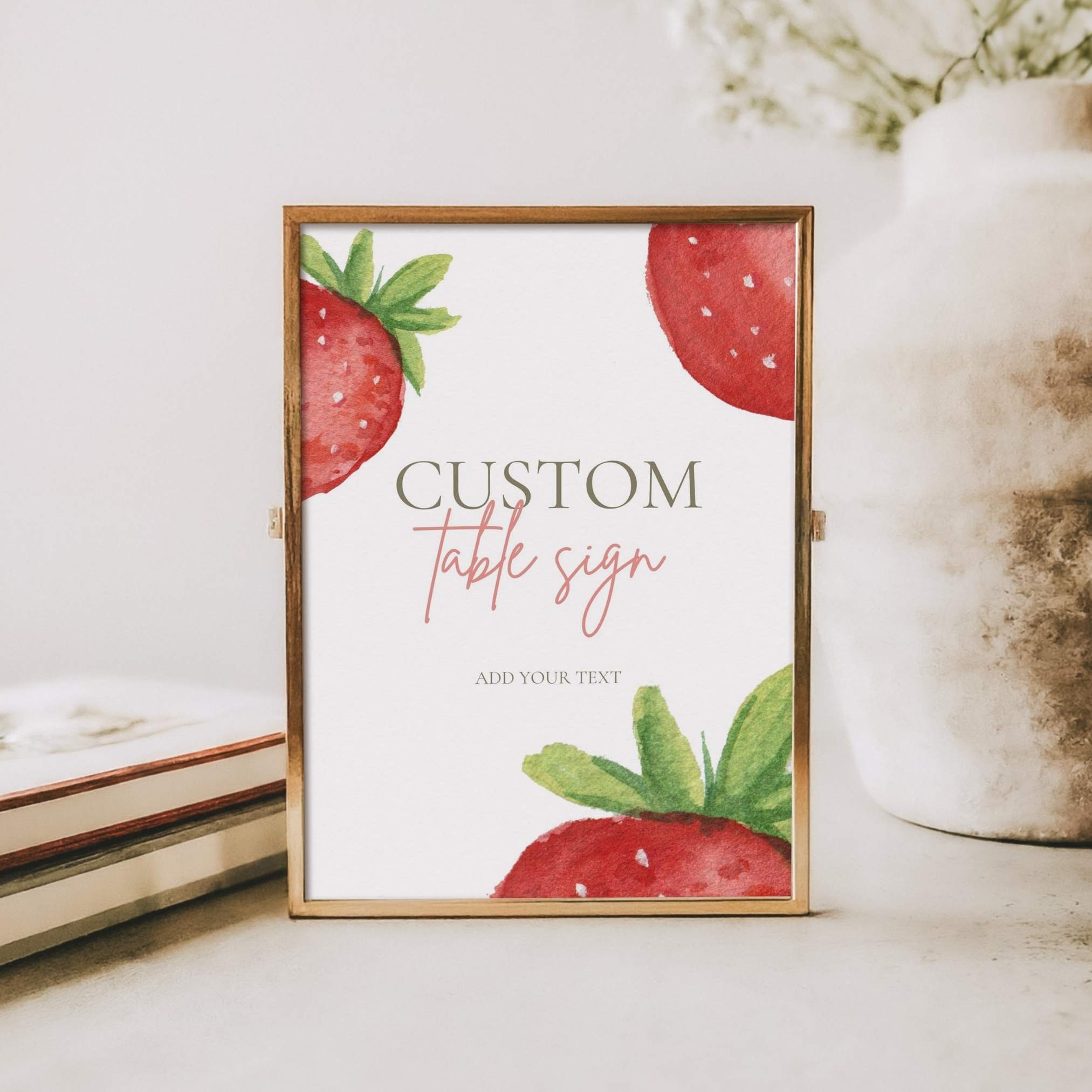 Berry First Birthday Table Signs: Red Gingham, Editable Template - Etsy