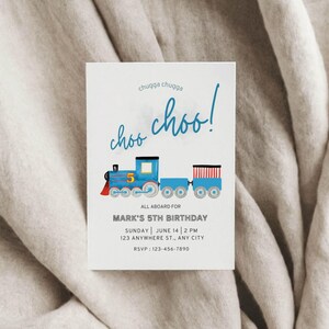 Blue Train 5th Birthday Invitation for Boy – Choo Choo Editable Party ...