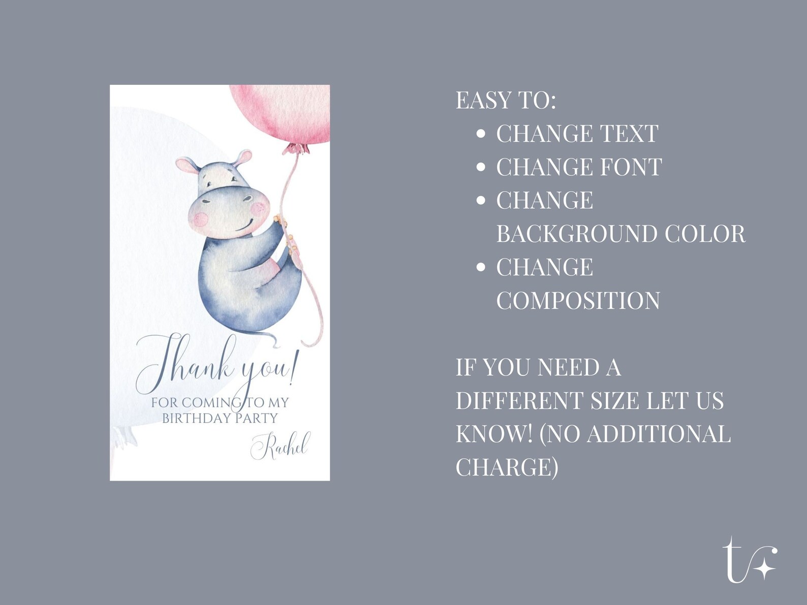 Watercolor Hippo Birthday Favor Tag: Editable Canva Template - Etsy