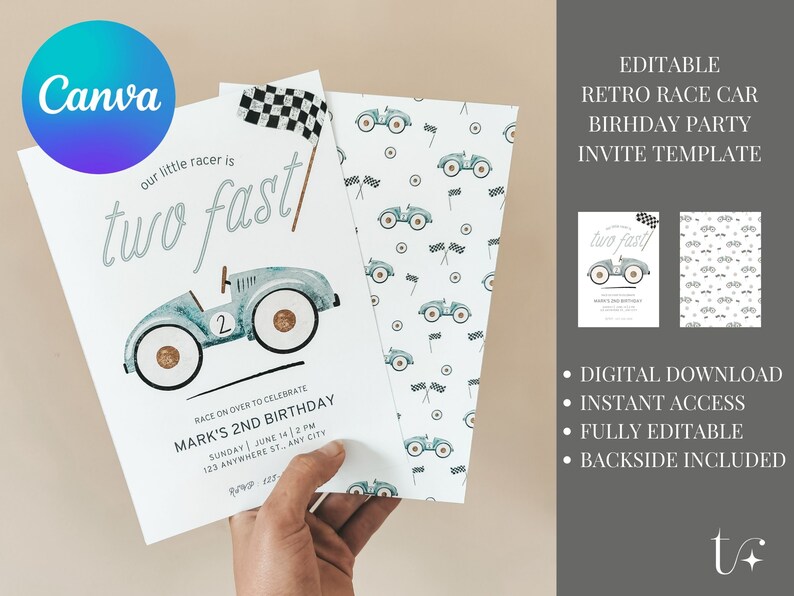 Editable TWO Fast Birthday Invitation Race Car 2nd Birthday - Etsy