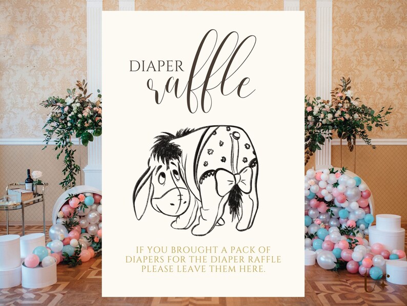 Winnie the Pooh Diaper Raffle Sign: Elegant Baby Shower Decor (digital ...