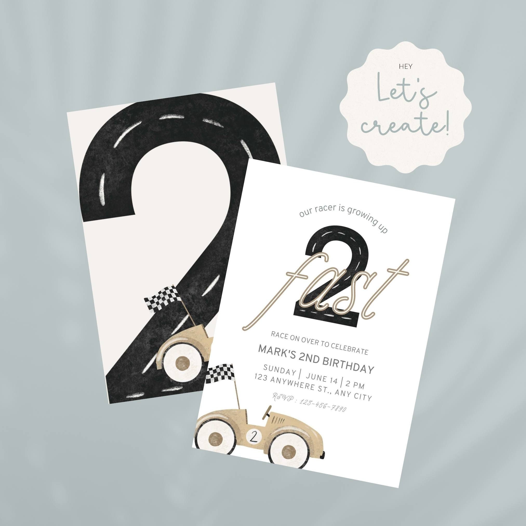 Editable TWO Fast Birthday Invitation Race Car 2nd Birthday Invite ...