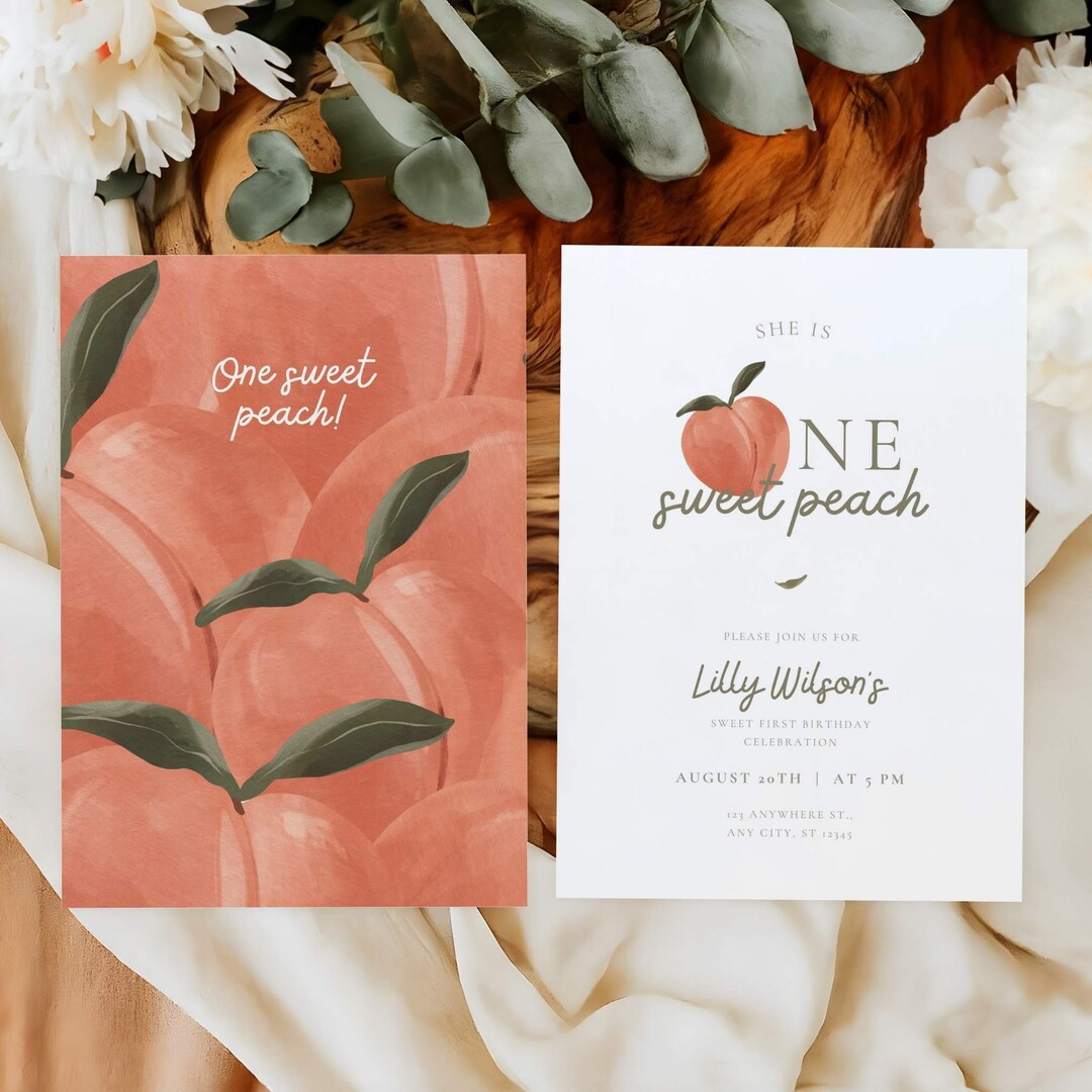 One Sweet Peach Birthday Invitation for Peach Themed 1st Birthday Party ...