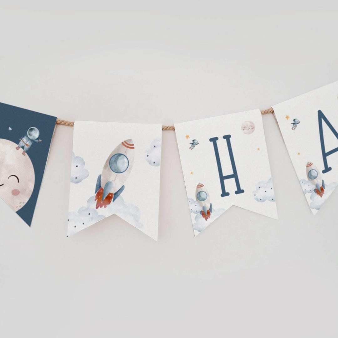 Space Birthday Banner Template: Editable Canva Design (digital Download ...
