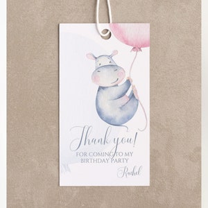 Watercolor Hippo Birthday Favor Tag: Editable Canva Template - Etsy