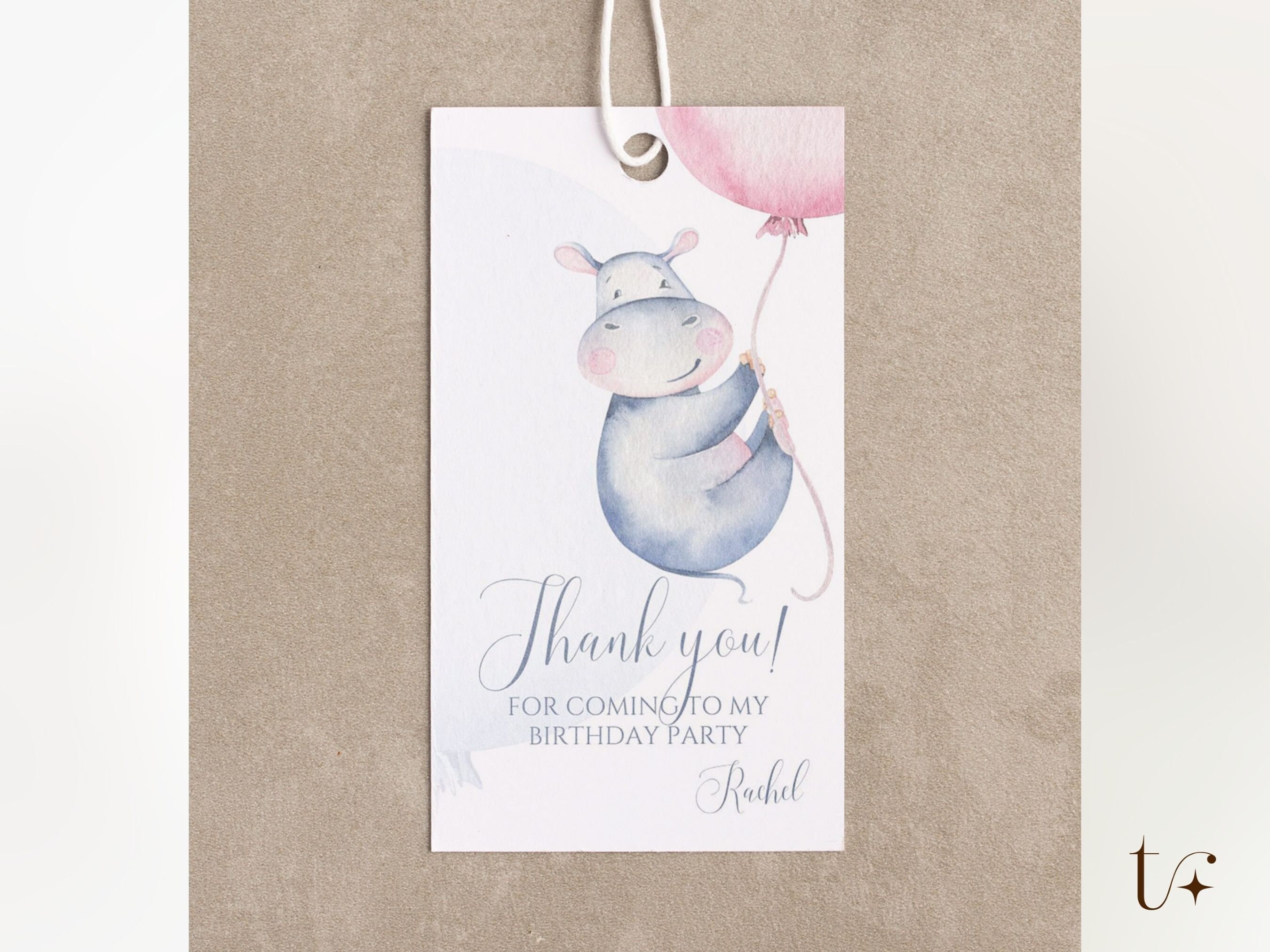 Watercolor Hippo Birthday Favor Tag: Editable Canva Template - Etsy