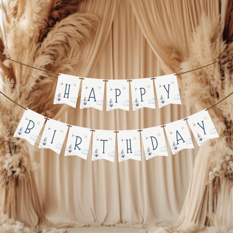Space Birthday Banner Template: Editable Canva Design (digital Download ...