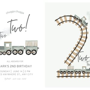 Chugga Chugga Two Two Birthday Invitation, Train Second Birthday ...