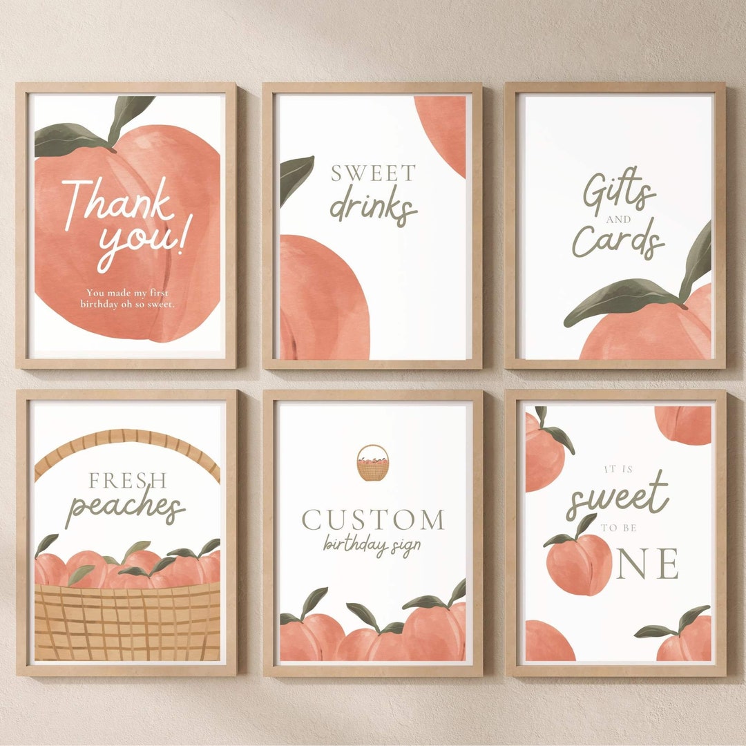 Editable One Sweet Peach Birthday Table Signs for Peach Themed 1st ...